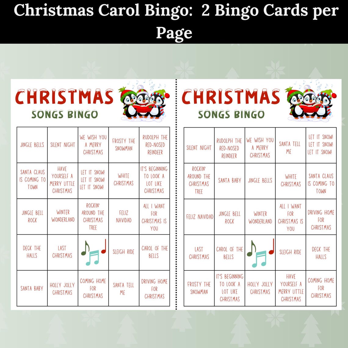 Christmas Carol Bingo Game Printable, 30 Unique Cards for Family Game ...
