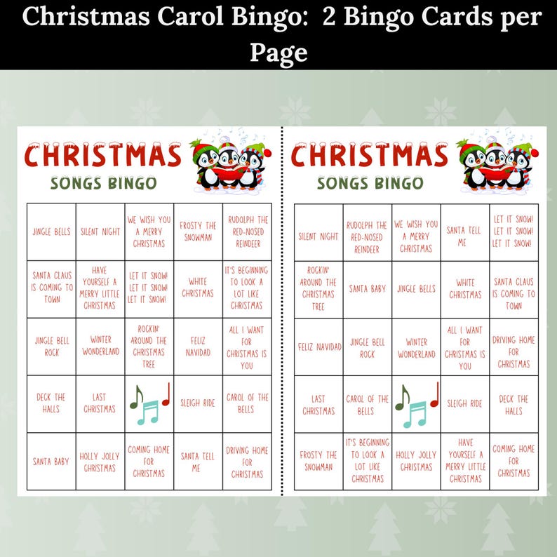 Christmas Carol Bingo Game Printable, 30 Unique Cards for Family Game ...