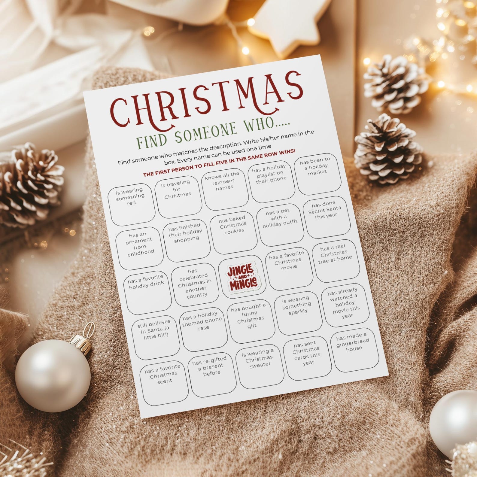 Christmas Jingle and Mingle Bingo, Editable Printable Mix and Mingle ...