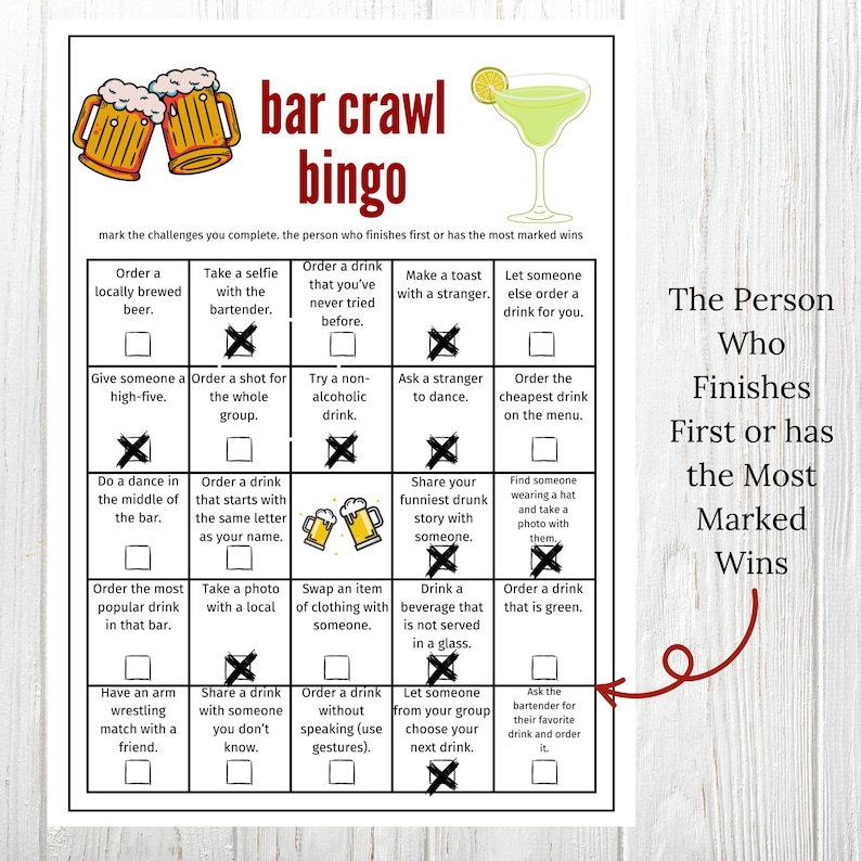 Bar Crawl Bingo Printable, Fun Bar & Pub Crawl Games, Bar Scavenger ...