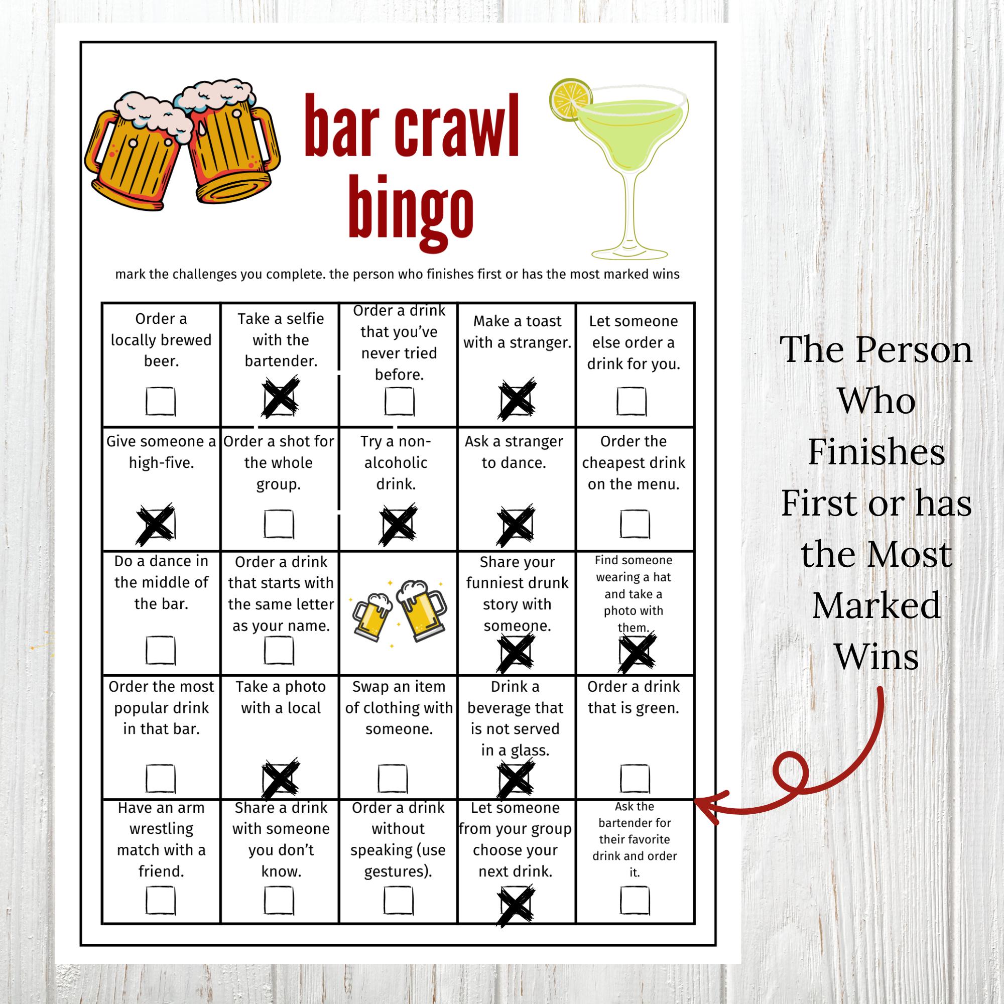 Bar Crawl Bingo Printable, Fun Bar & Pub Crawl Games, Bar Scavenger ...