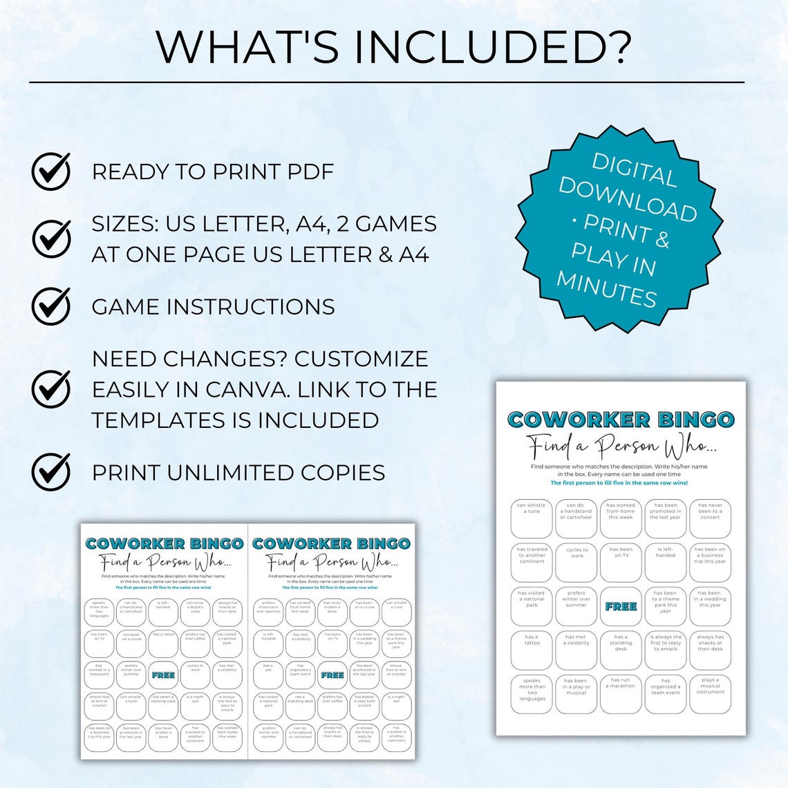 Coworker Bingo, 200 Cards, Printable Team Building Game, Office ...