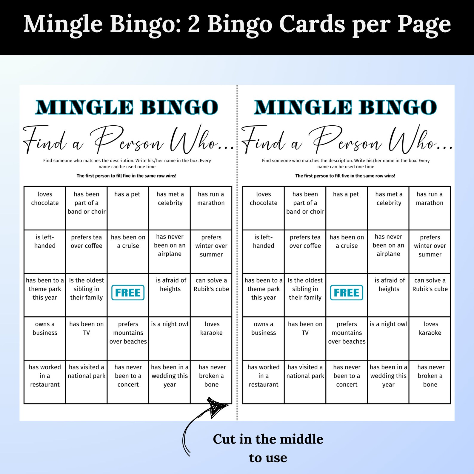 Mix and Mingle Bingo, Get to Know You Questions, Find Someone Who, Ice ...