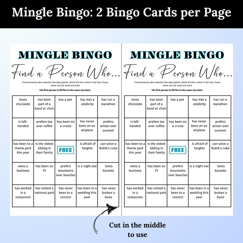 Mix and Mingle Bingo, Get to Know You Questions, Find Someone Who, Ice Breaker Bingo, Workplace ...