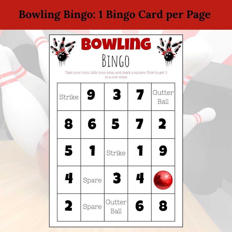 Bowling Bingo Game - 50 Printable Bingo Cards for Bowling Party Games ...