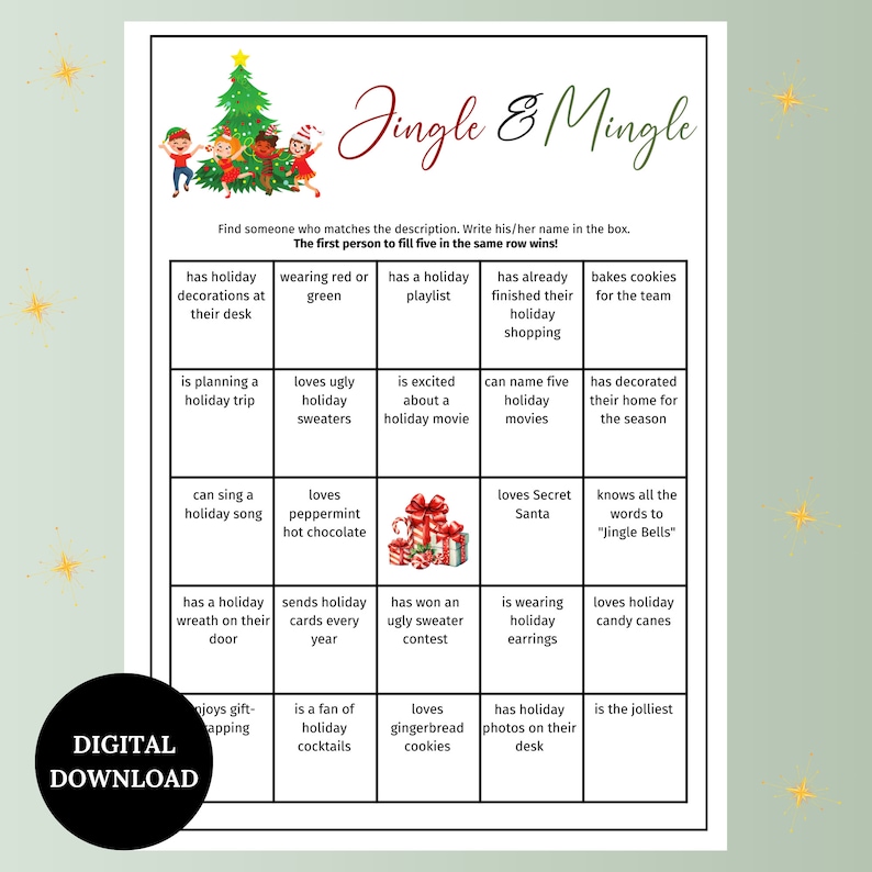 Jingle and Mingle Bingo, Holiday Office Party, Christmas Bingo, Ice ...