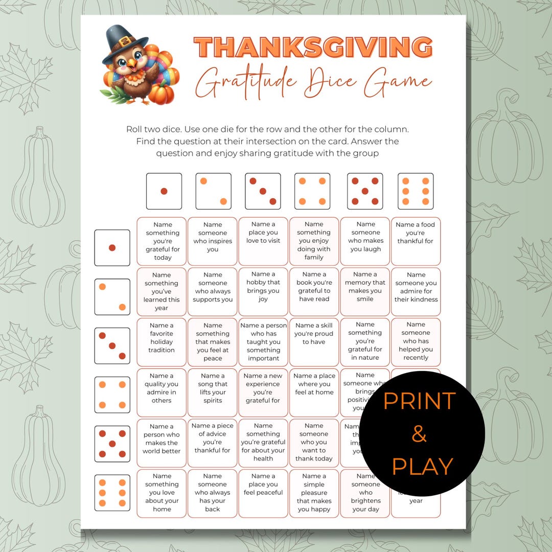 Printable Thanksgiving Gratitude Dice Game, Editable Friendsgiving ...
