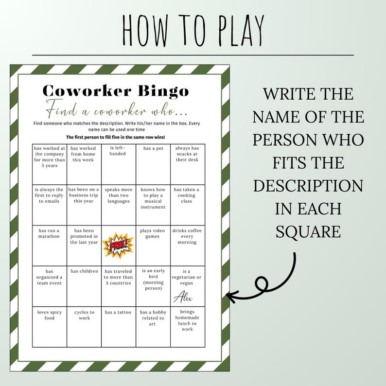 Coworker Bingo Printable – Ice Breaker, Get to Know You, Find Someone ...
