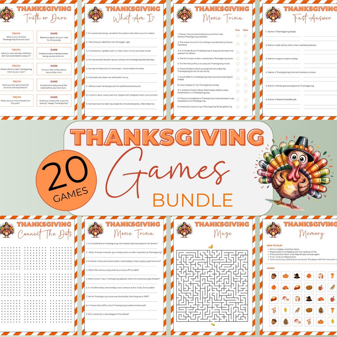 Thanksgiving Games Bundle: Printable Family Activities, Friendsgiving ...
