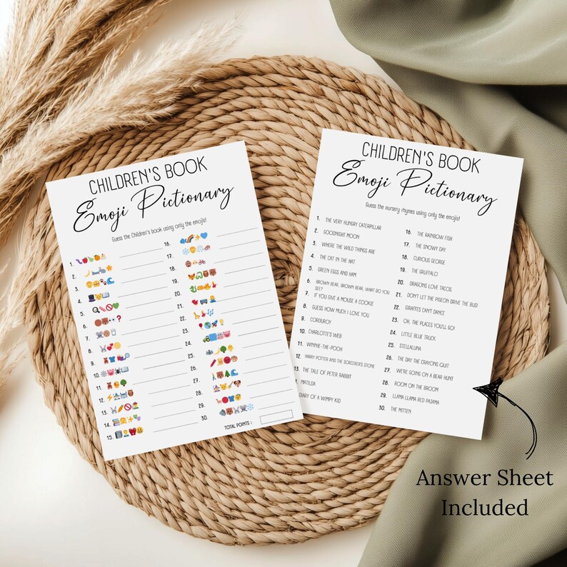 Children's Book Emoji Pictionary Game, Baby Shower Emoji Fun, Printable ...