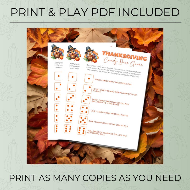 Thanksgiving Candy Dice Game, Printable & Editable Canva Template ...