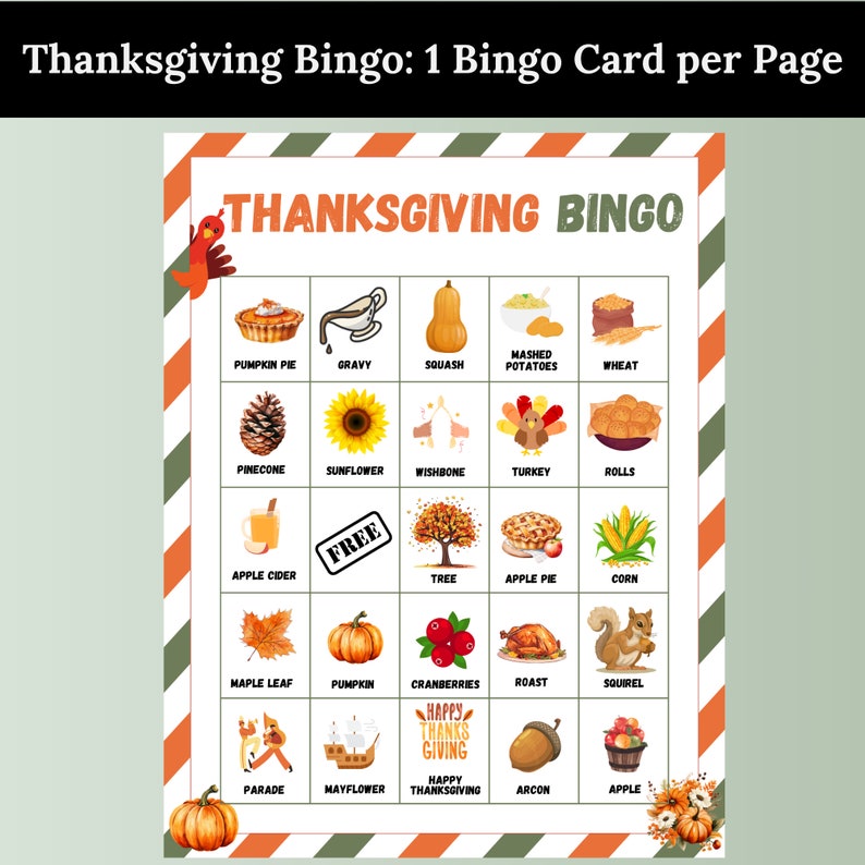 Thanksgiving Bingo Cards, Games and Activities, Family Reunion ...