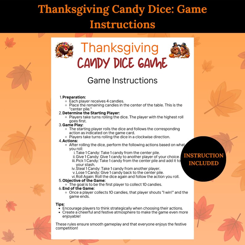 Thanksgiving Candy Dice Game Printable, Fun Family Thanksgiving Game ...