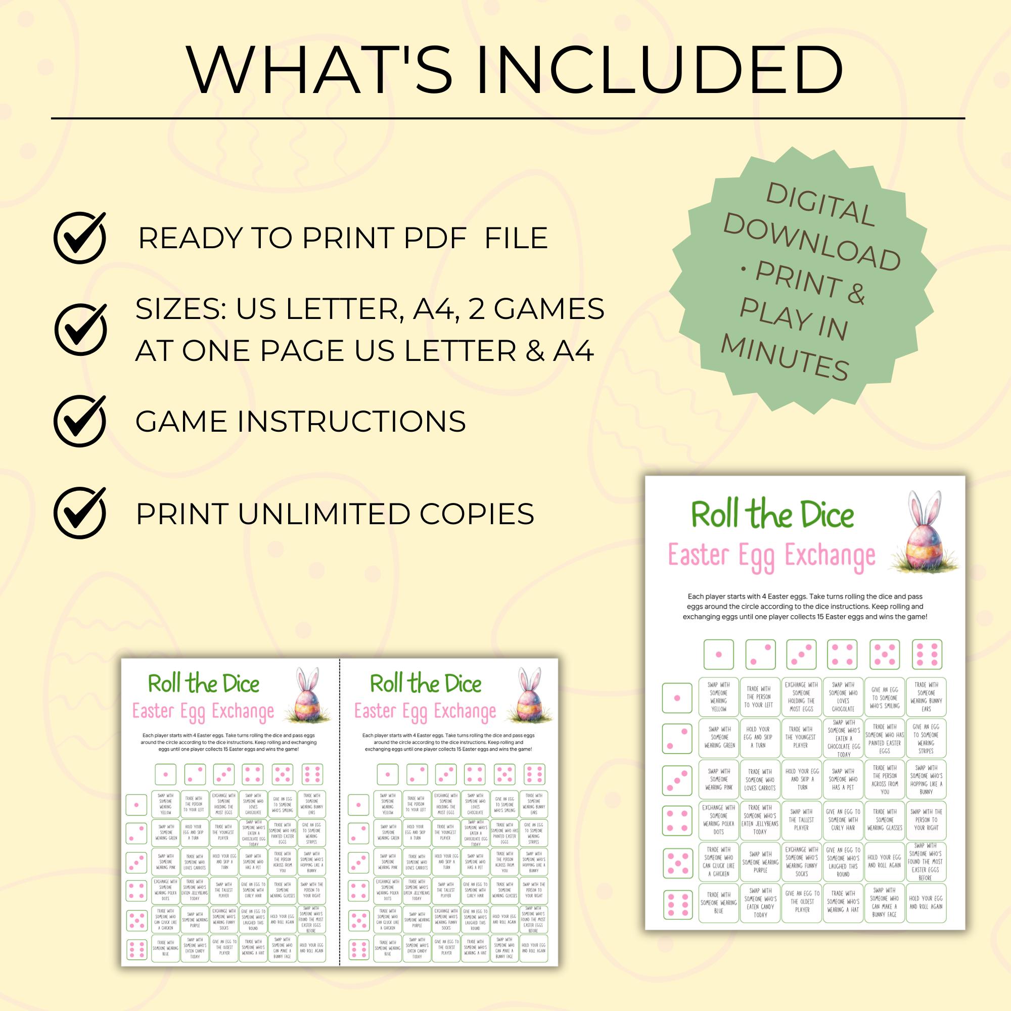 Easter Egg Exchange Dice Game, Printable Easter Game for Family Fun ...
