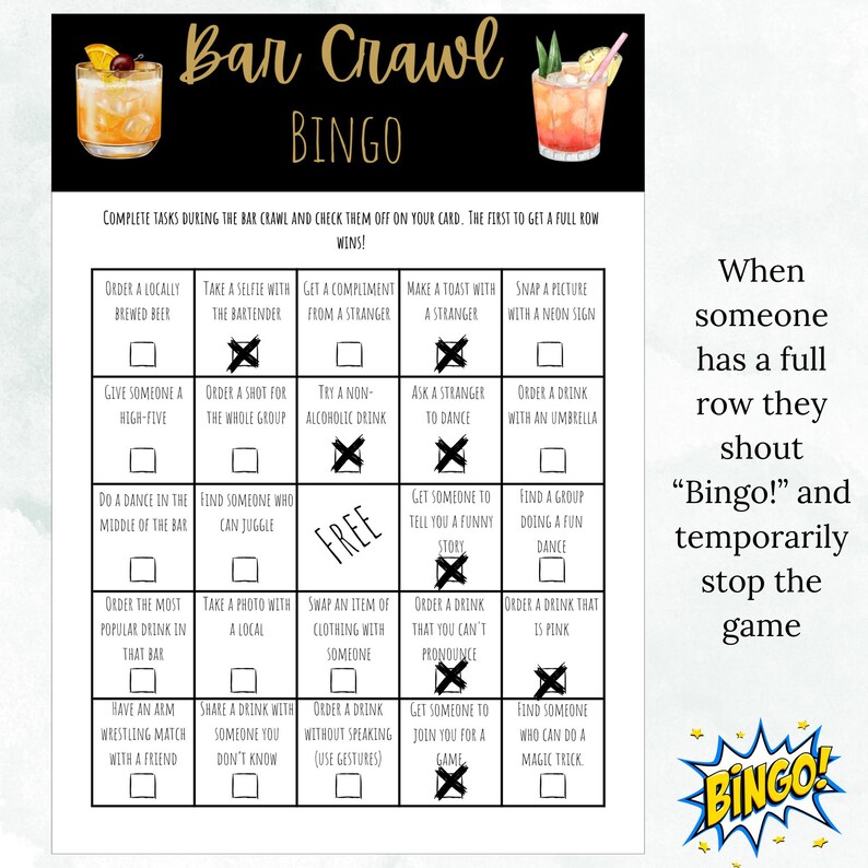 Bar Crawl Bingo | Fun Printable Game for Bachelorette Parties, Pub ...