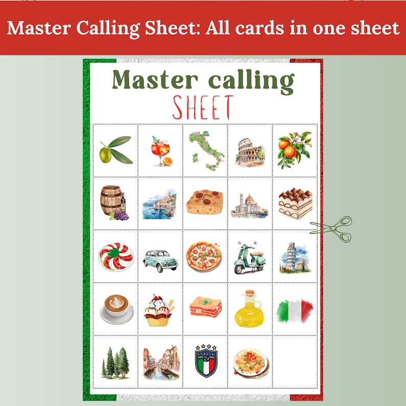 Italy Bingo Printable Game – 30 Unique Bingo Cards, Fun Family Game ...