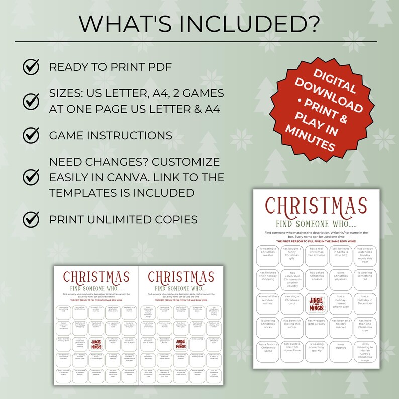 Find Someone Who Christmas Bingo Printable, Holiday Icebreaker Game ...