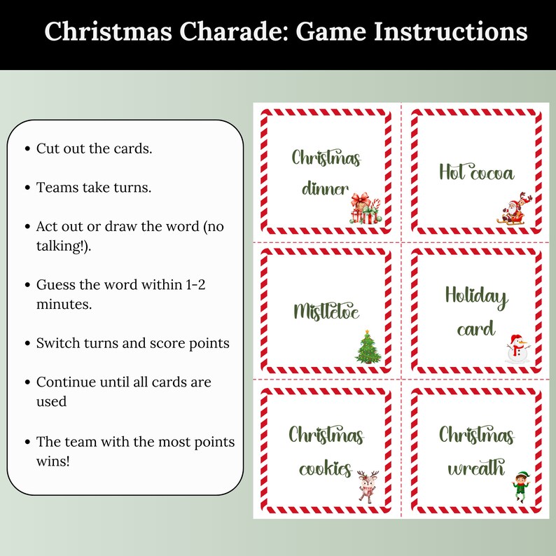 Christmas Charades, Printable Games, Christmas Pictionary, Fun ...