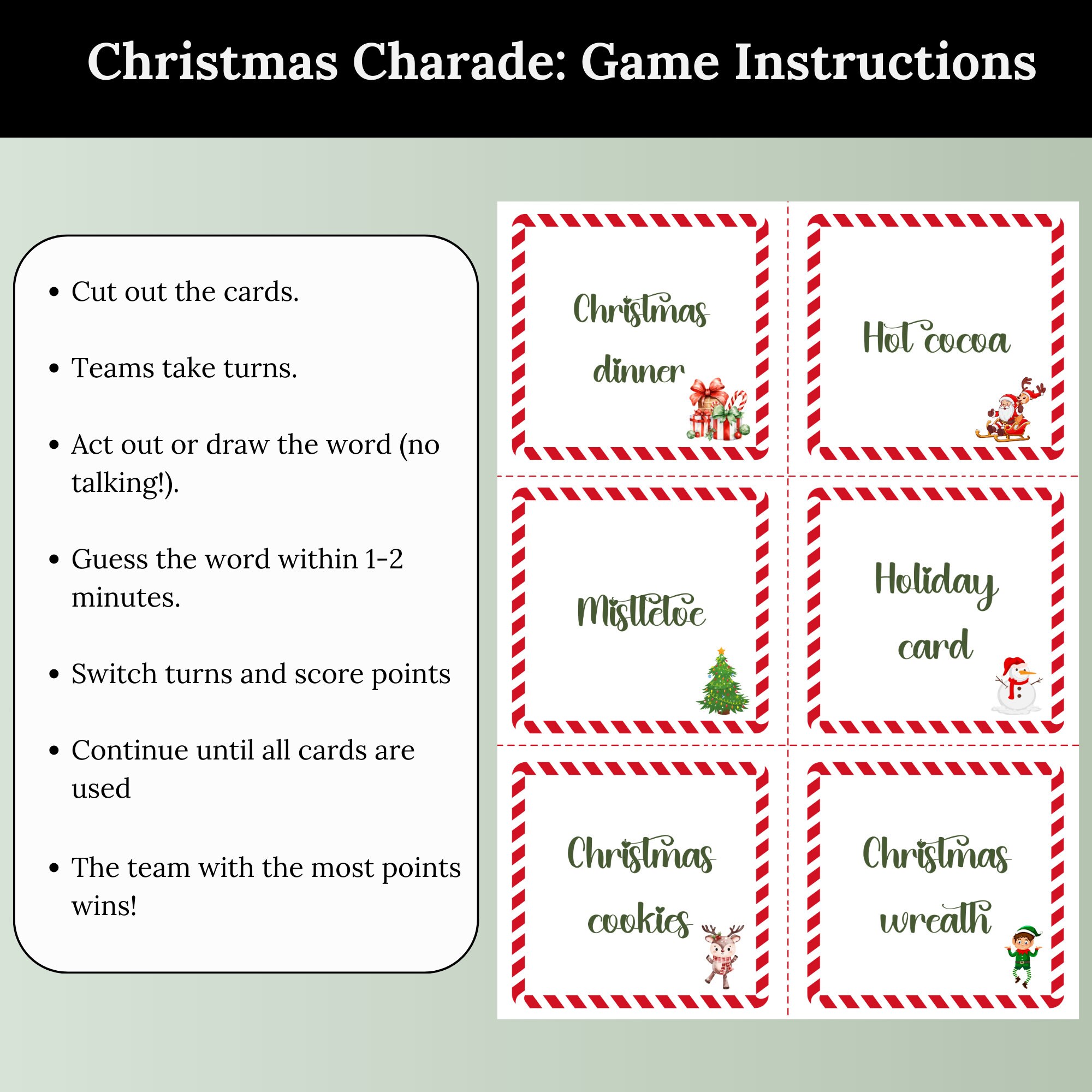 Christmas Charades, Printable Games, Christmas Pictionary, Fun ...