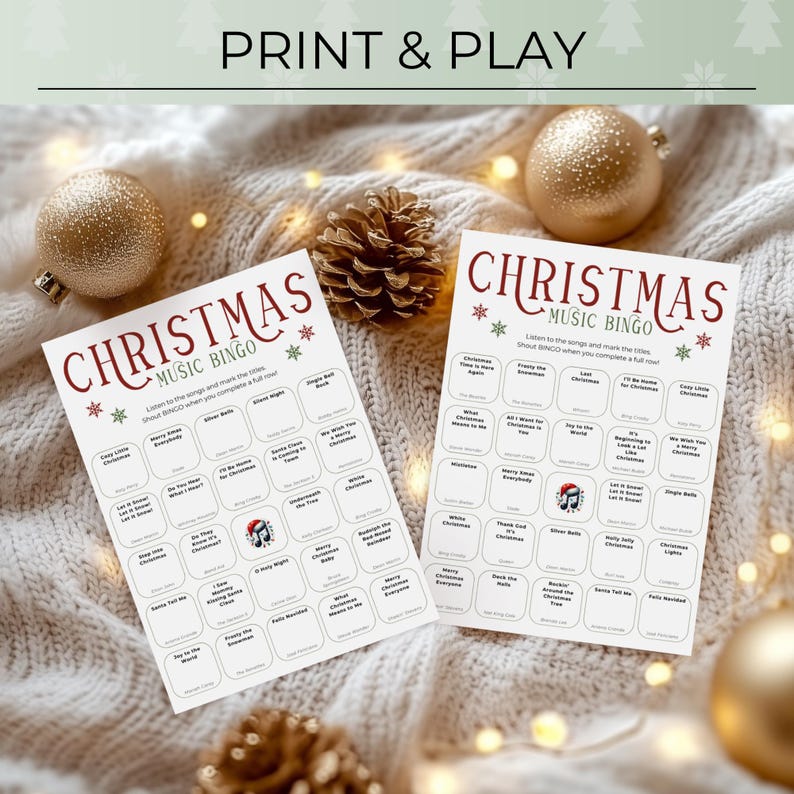 Christmas Music Bingo, 100 Unique Printable Cards, Fun Party Game for ...
