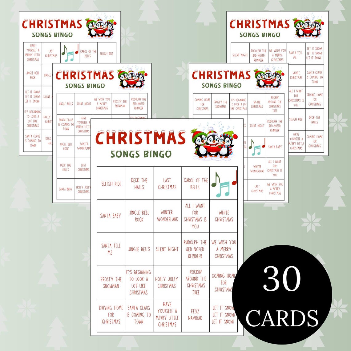 Christmas Carol Bingo Game Printable, 30 Unique Cards for Family Game ...