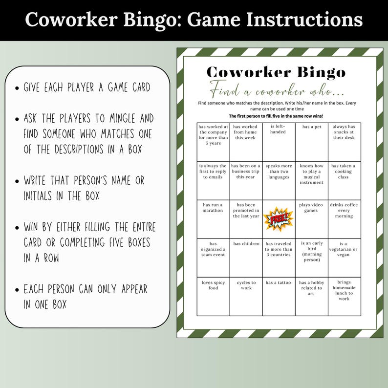 Coworker Bingo Printable – Ice Breaker, Get to Know You, Find Someone ...