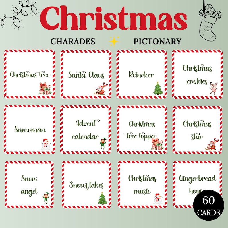 Christmas Charades, Printable Games, Christmas Pictionary, Fun ...