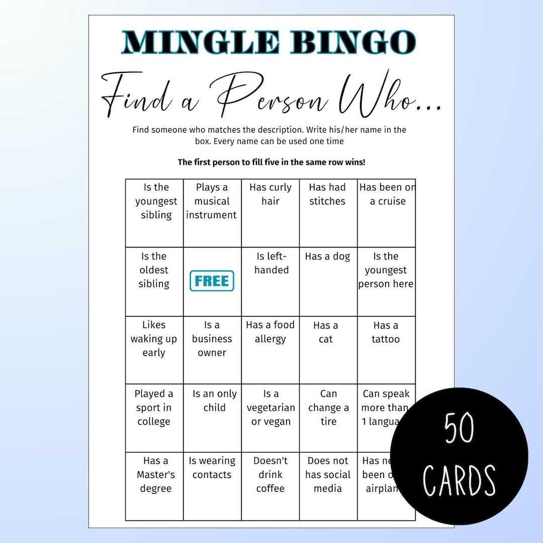 50 Cards Mix and Mingle Bingo, Get to Know You Questions, Find Someone Who, Workplace Bingo ...