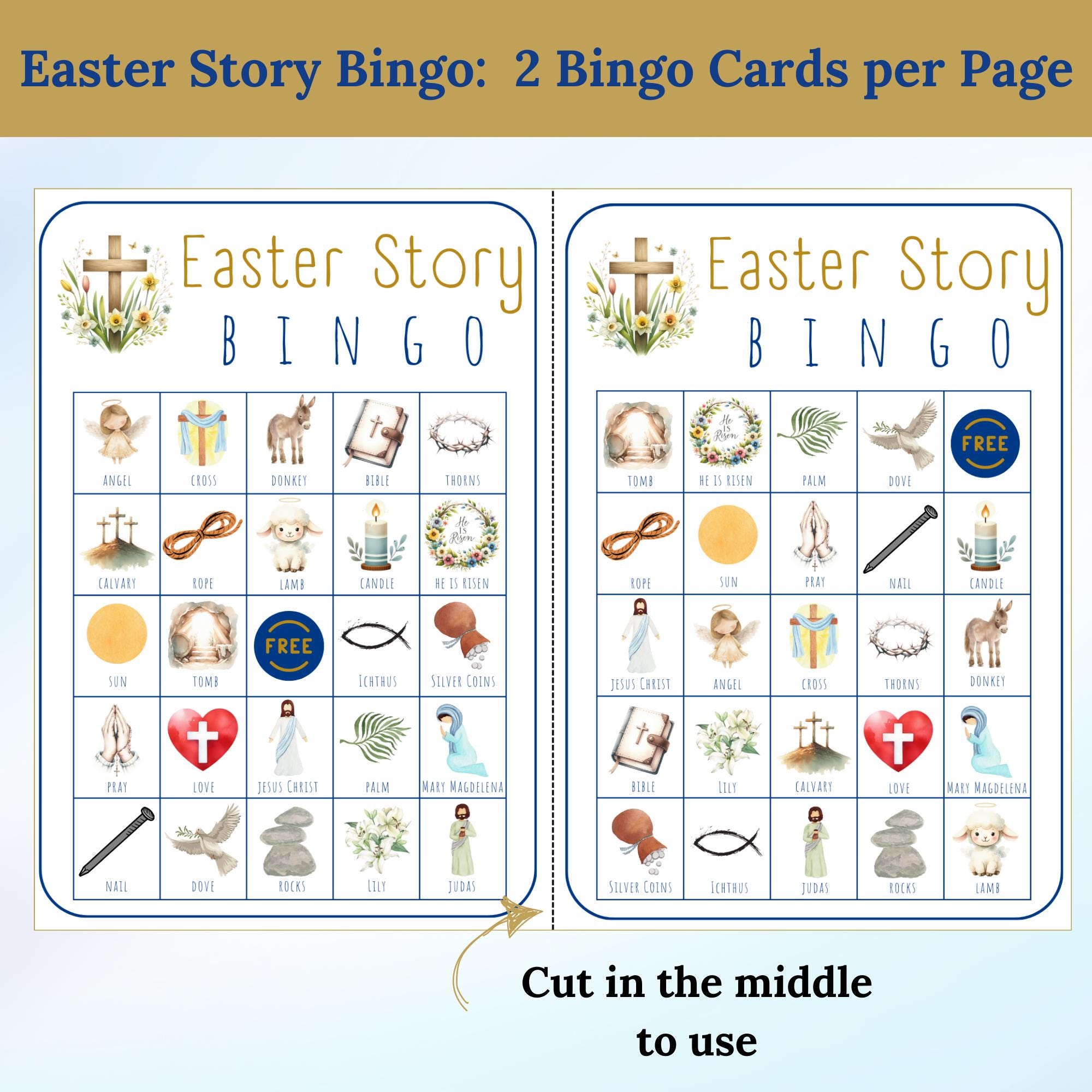 Easter Story Bingo, 30 Printable Religious Easter Bible Bingo Game ...