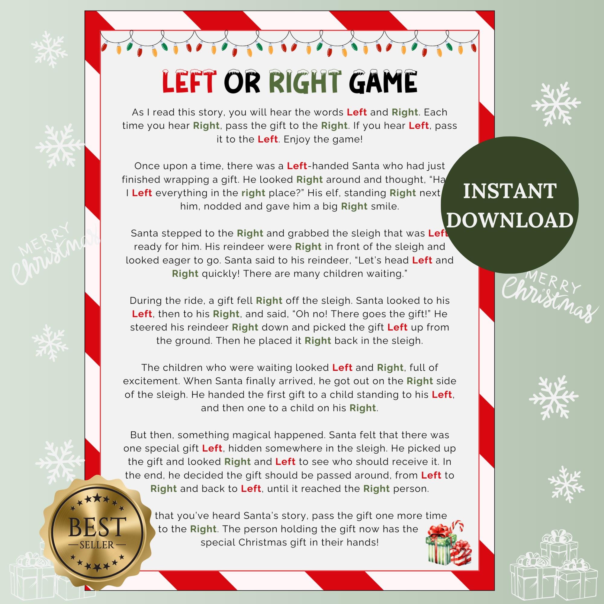 Left Right Poem - Fun Printable Christmas Gift Exchange Game for ...