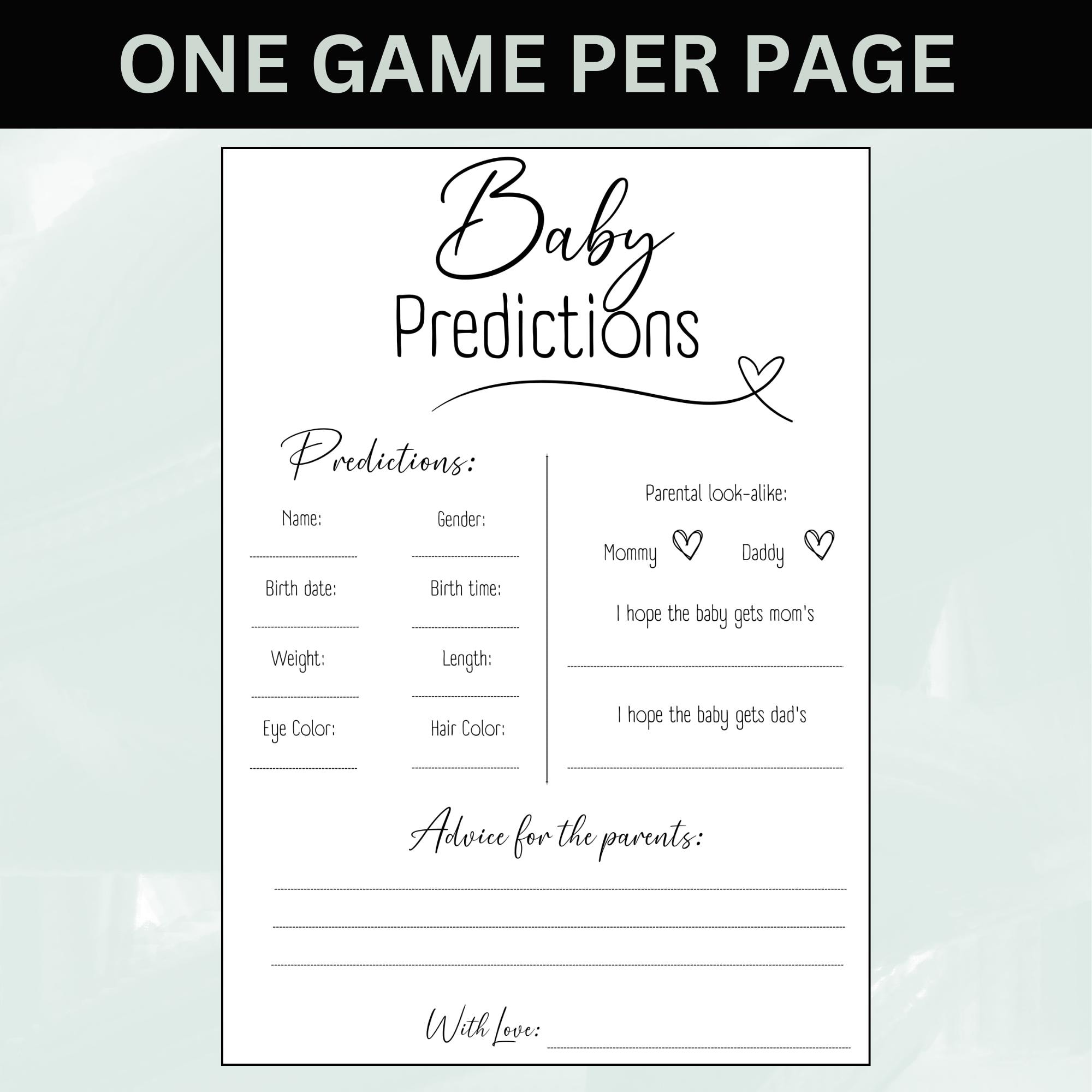 Baby Shower Guess the Due Date & Weight Game, Baby Stats Predictions ...