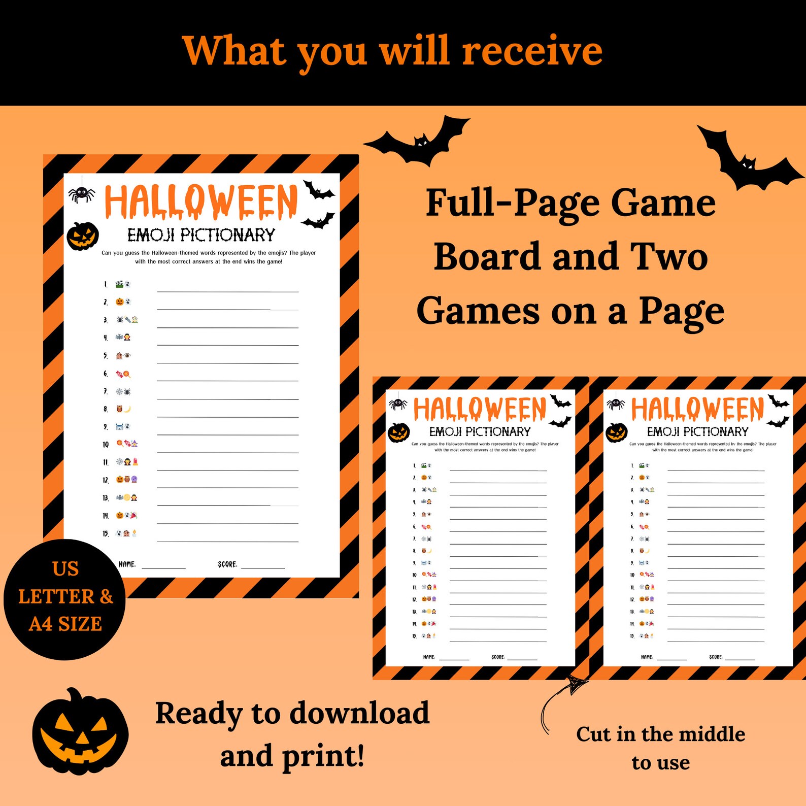 Halloween Emoji Game Printable, Fun Halloween Party Game for Kids ...