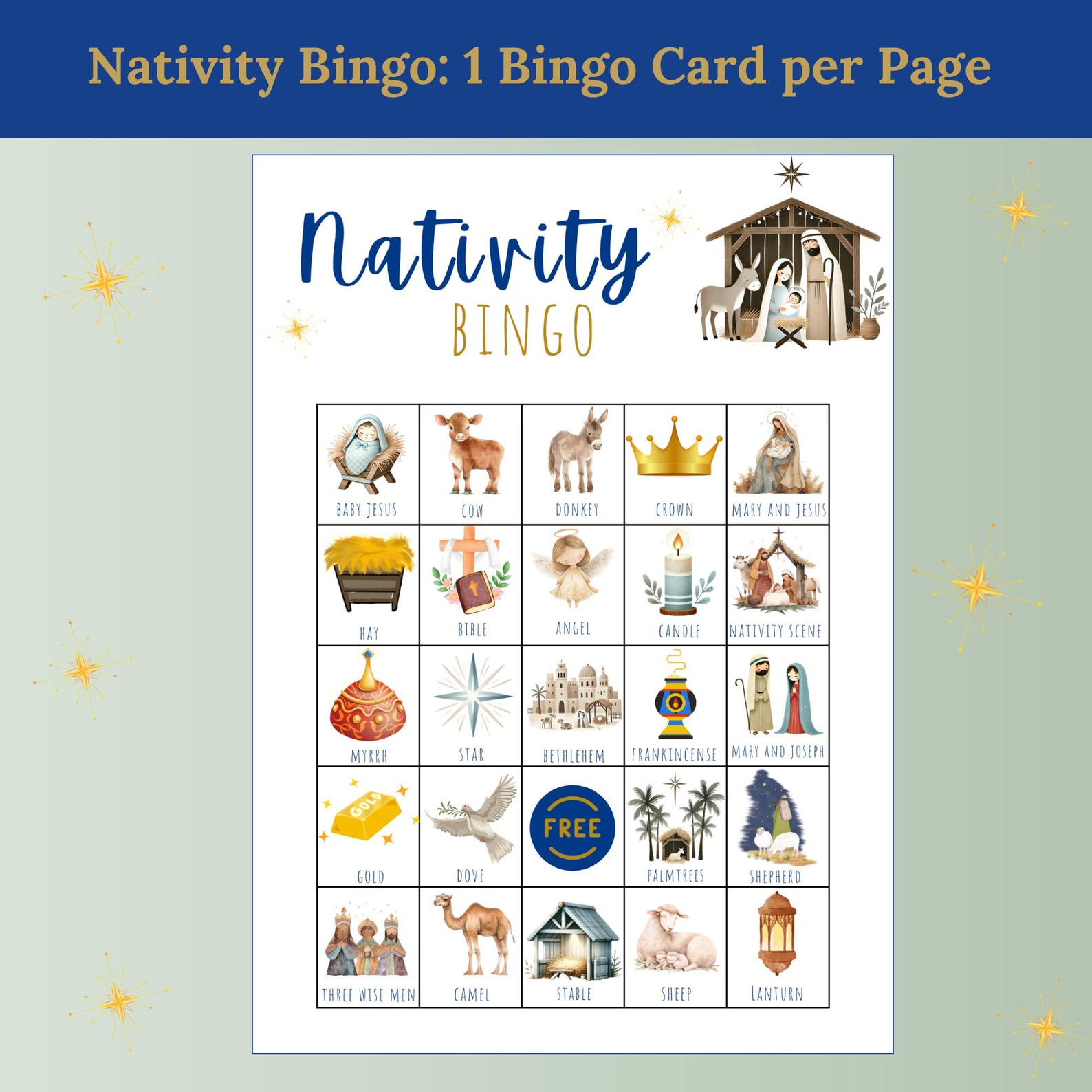 Nativity Bingo Game – 30 Printable Cards, Perfect for Church, Bible ...