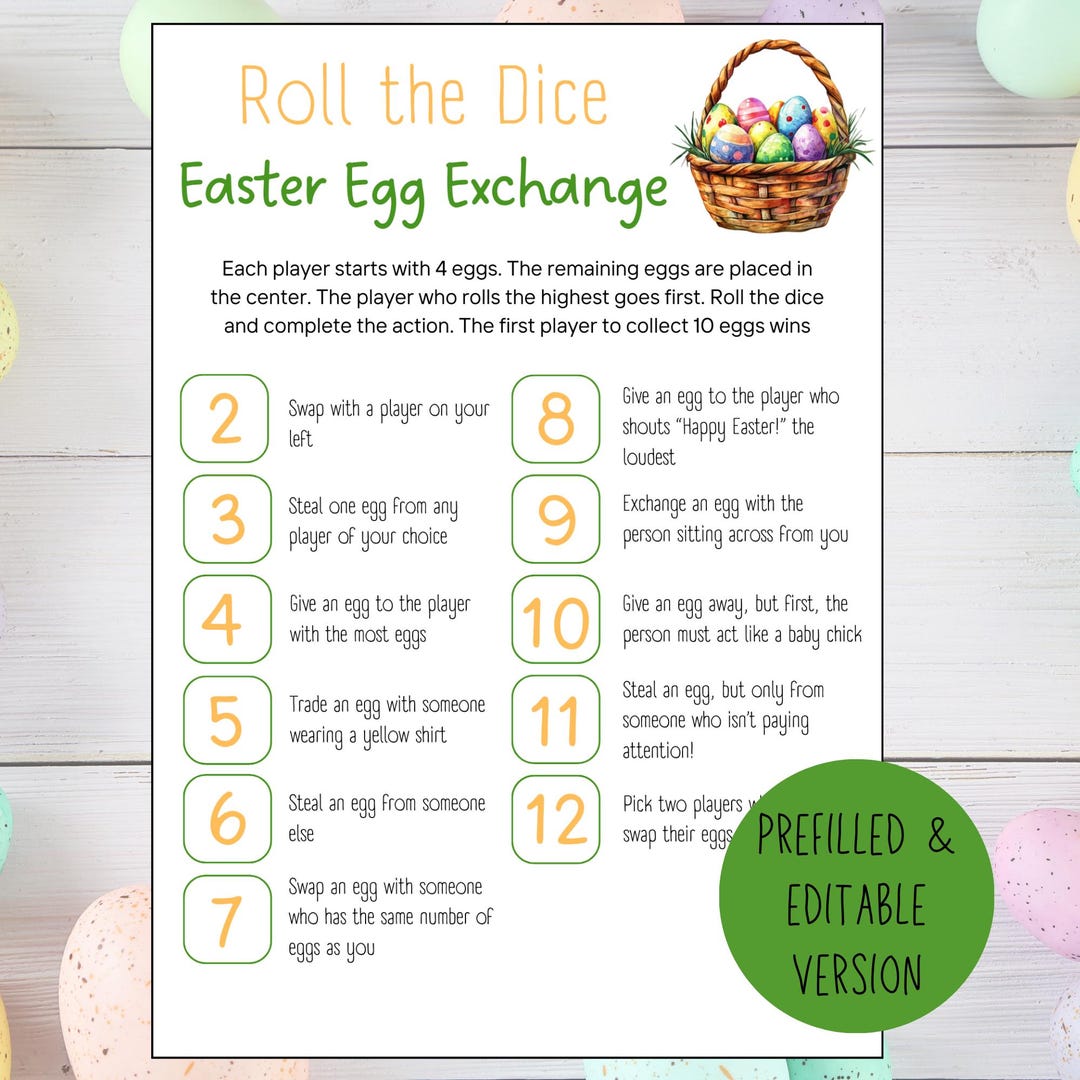 Easter Egg Exchange Game, Printable & Editable, Fun Easter Party Game ...
