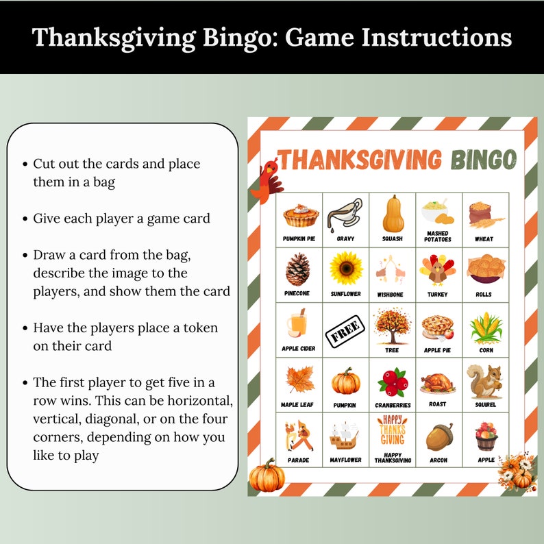 Thanksgiving Bingo Cards, Games and Activities, Family Reunion ...