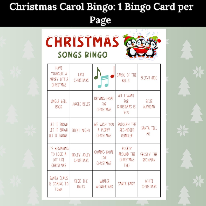 Christmas Carol Bingo Game Printable, 30 Unique Cards for Family Game ...