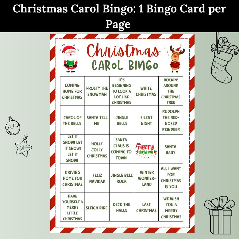 Christmas Carol Bingo Printable, 20 Music Bingo Cards, Fun Christmas ...