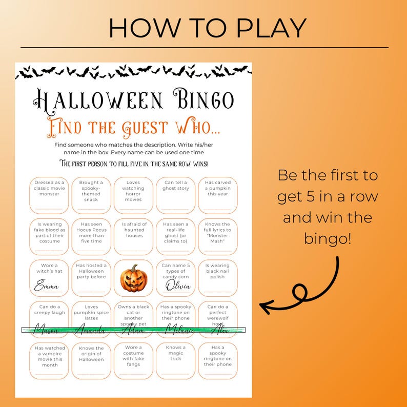 Halloween Find the Guest Bingo, Fun Icebreaker Game, Get to Know You ...