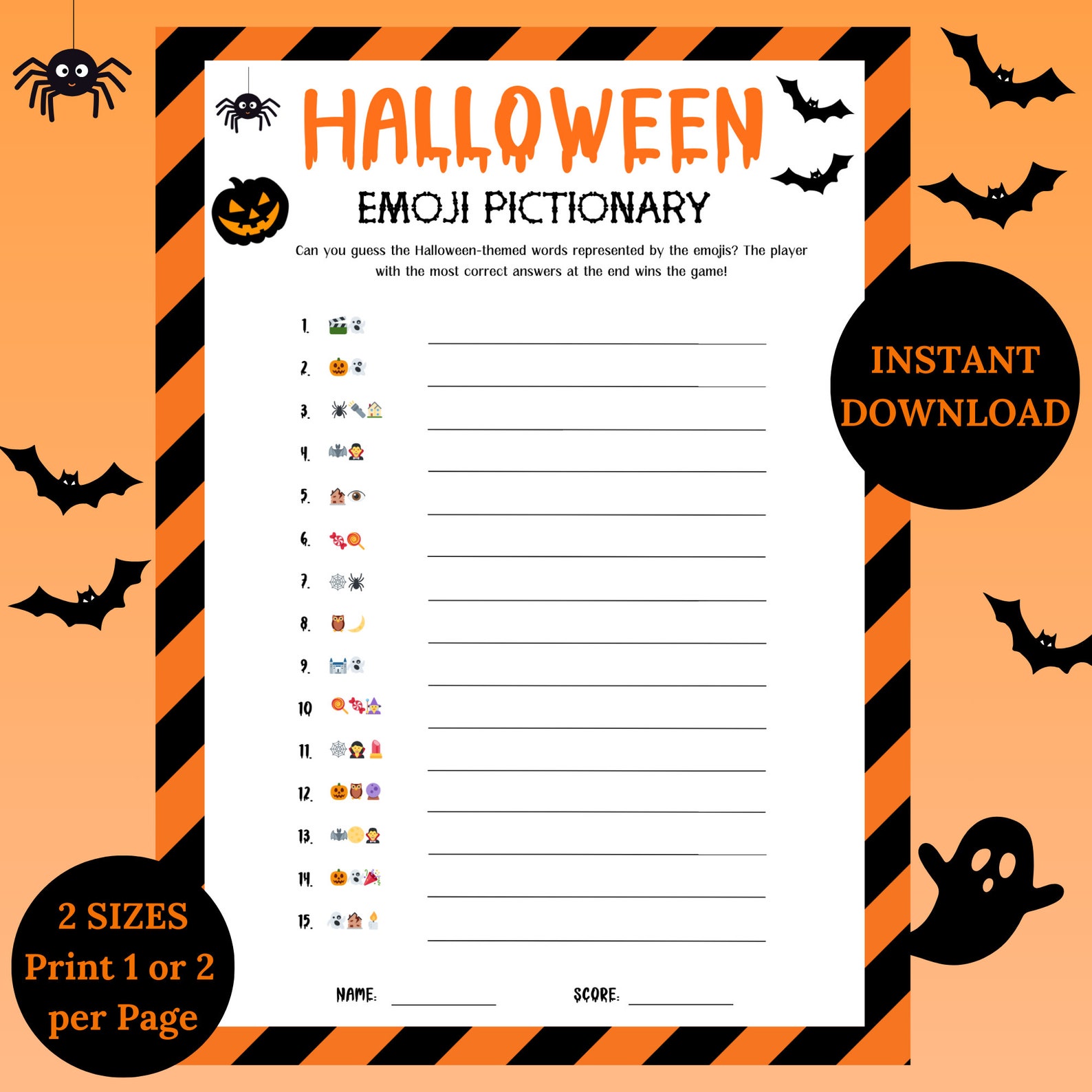 Halloween Emoji Game Printable, Fun Halloween Party Game for Kids ...