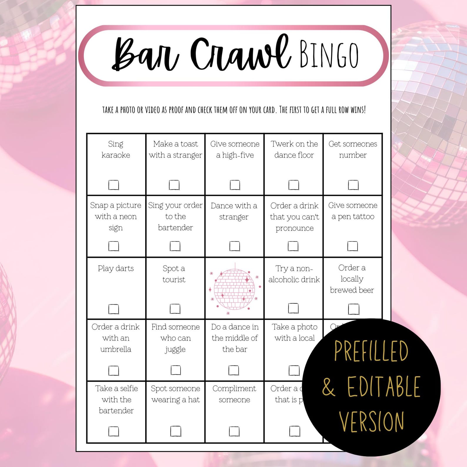 Bar Crawl Bingo - Printable & Editable Pub Crawl Game | Fun Bar Crawl ...