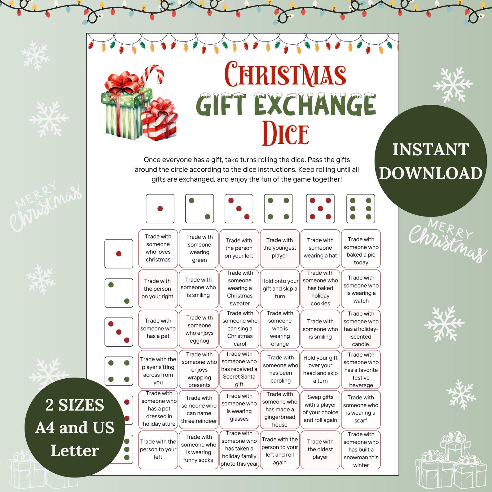 Christmas Gift Exchange Dice Game – Pass the Present | Fun White ...