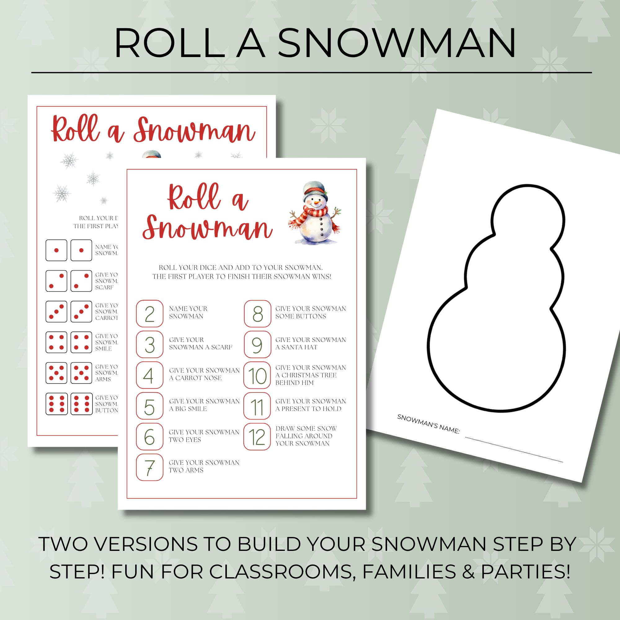 Build a Snowman Game Printable, Fun Christmas Dice Activity for Kids ...