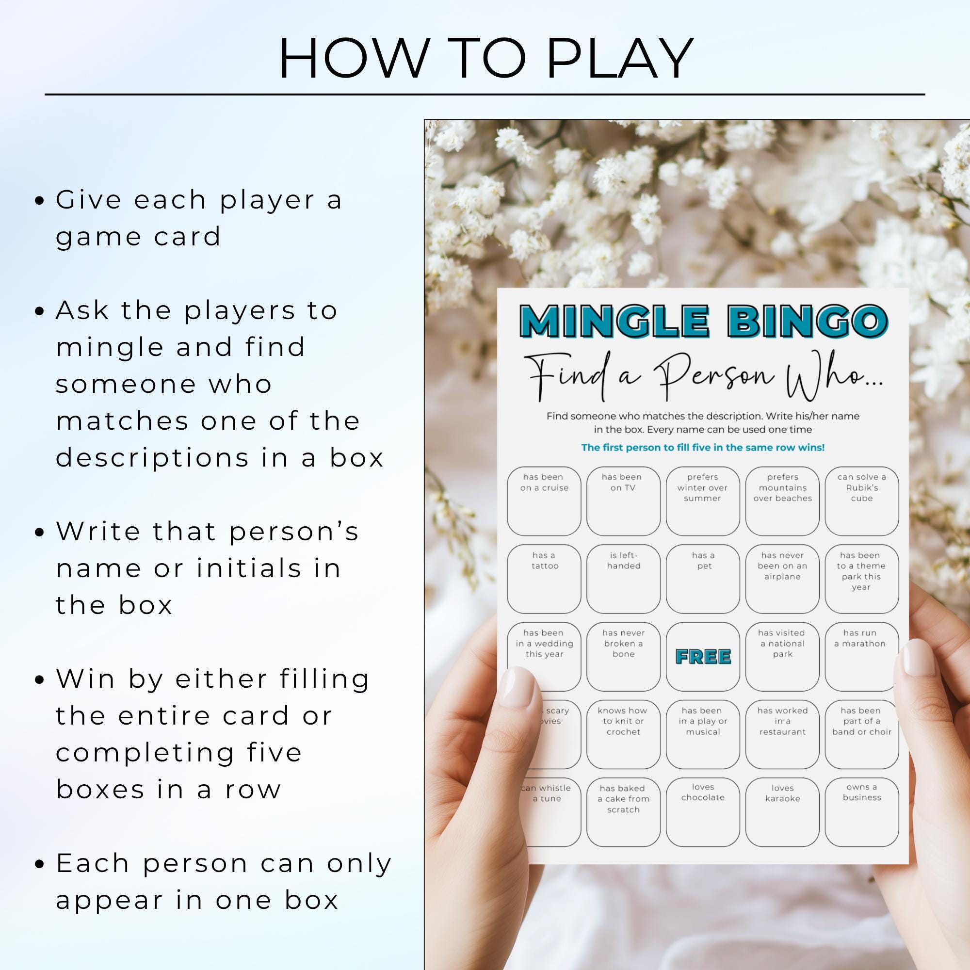 Mix and Mingle Bingo, Get to Know You Questions, Find Someone Who, Ice ...