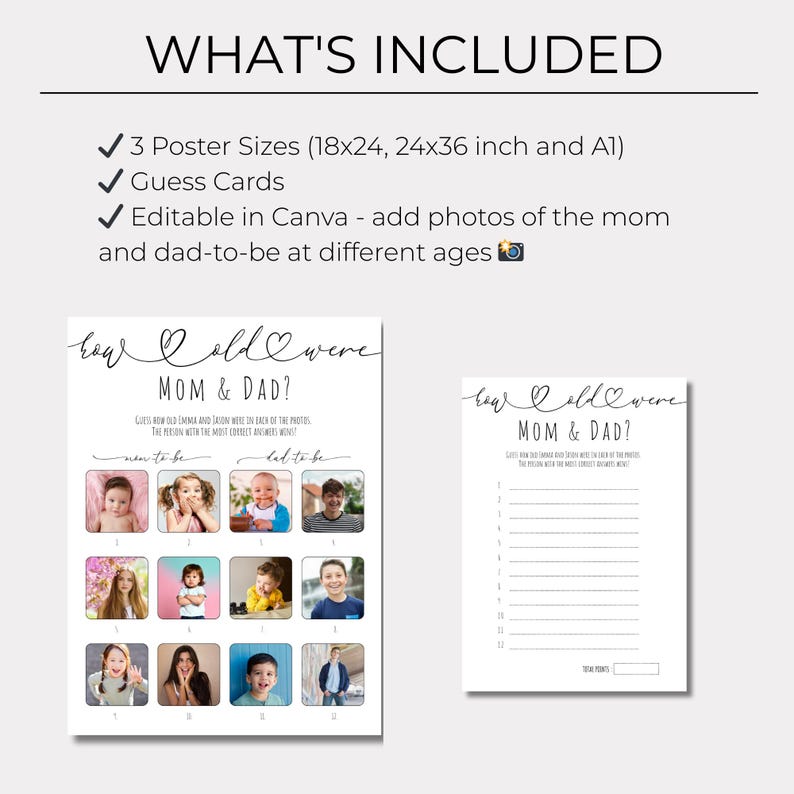 Guess the Age of Mom and Dad, Fun Baby Shower Game, Printable Guessing ...