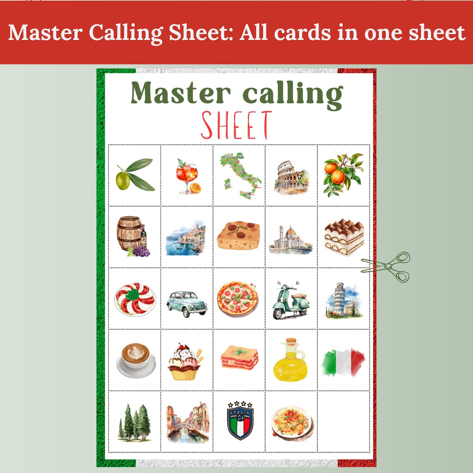 Italy Travel Bingo, 20 Printable Bingo Cards, Fun Family Game, Italian ...