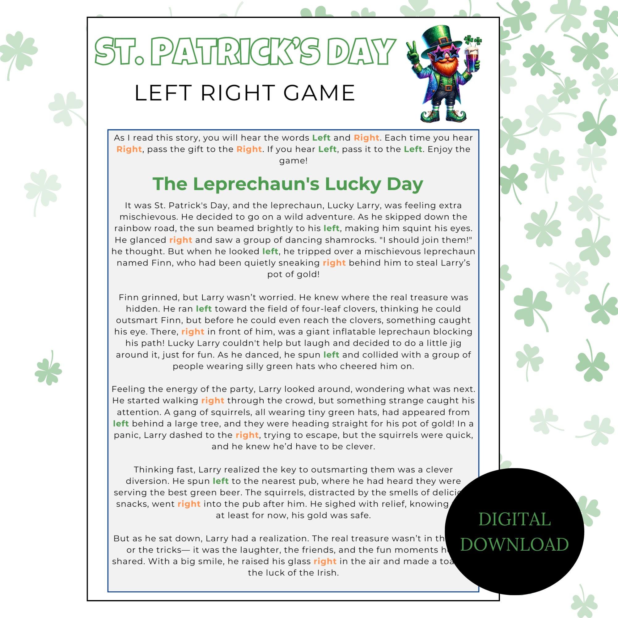 St Patty Day Left Right Story Game - Printable Left Right, Fun St ...