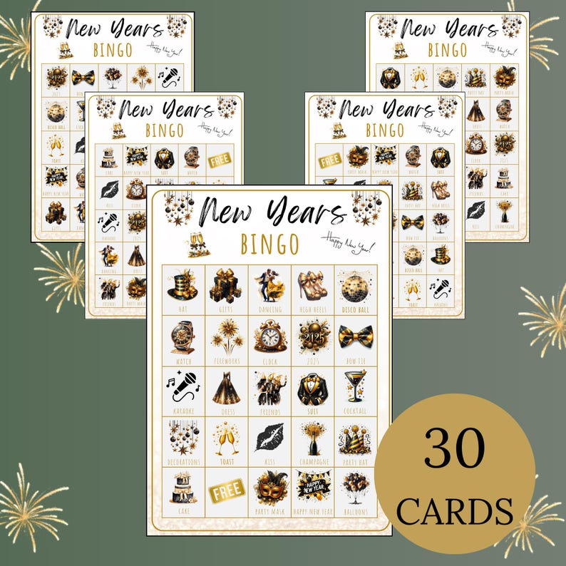 New Years Eve Bingo - 30 Printable Cards, Fun New Years Eve Games for ...