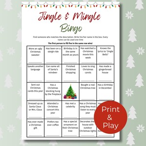 Jingle & Mingle Christmas Bingo, Find Someone Who Ice Breaker Game ...