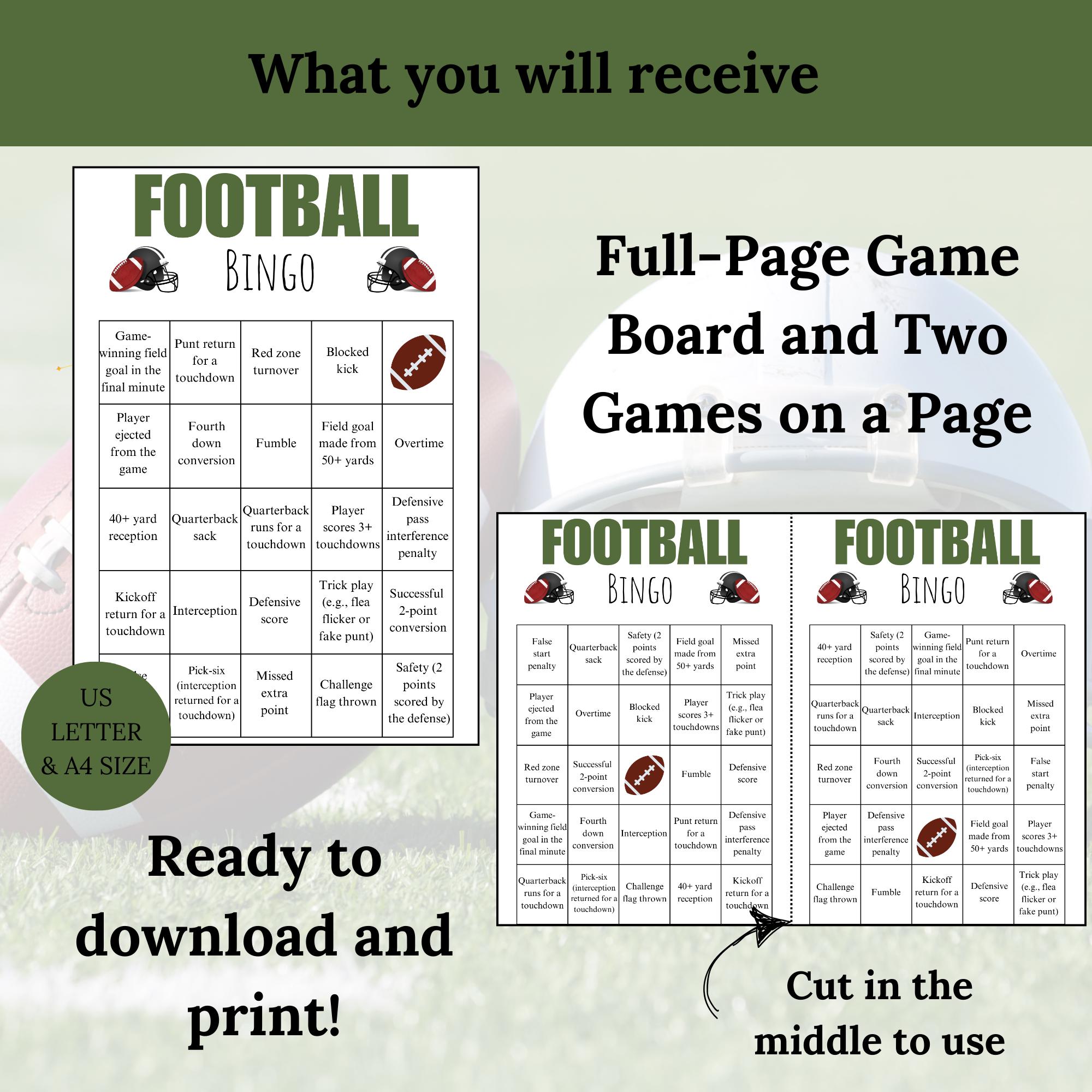 Football Bingo Cards, Perfect for College Bowl Games, Instant Download ...