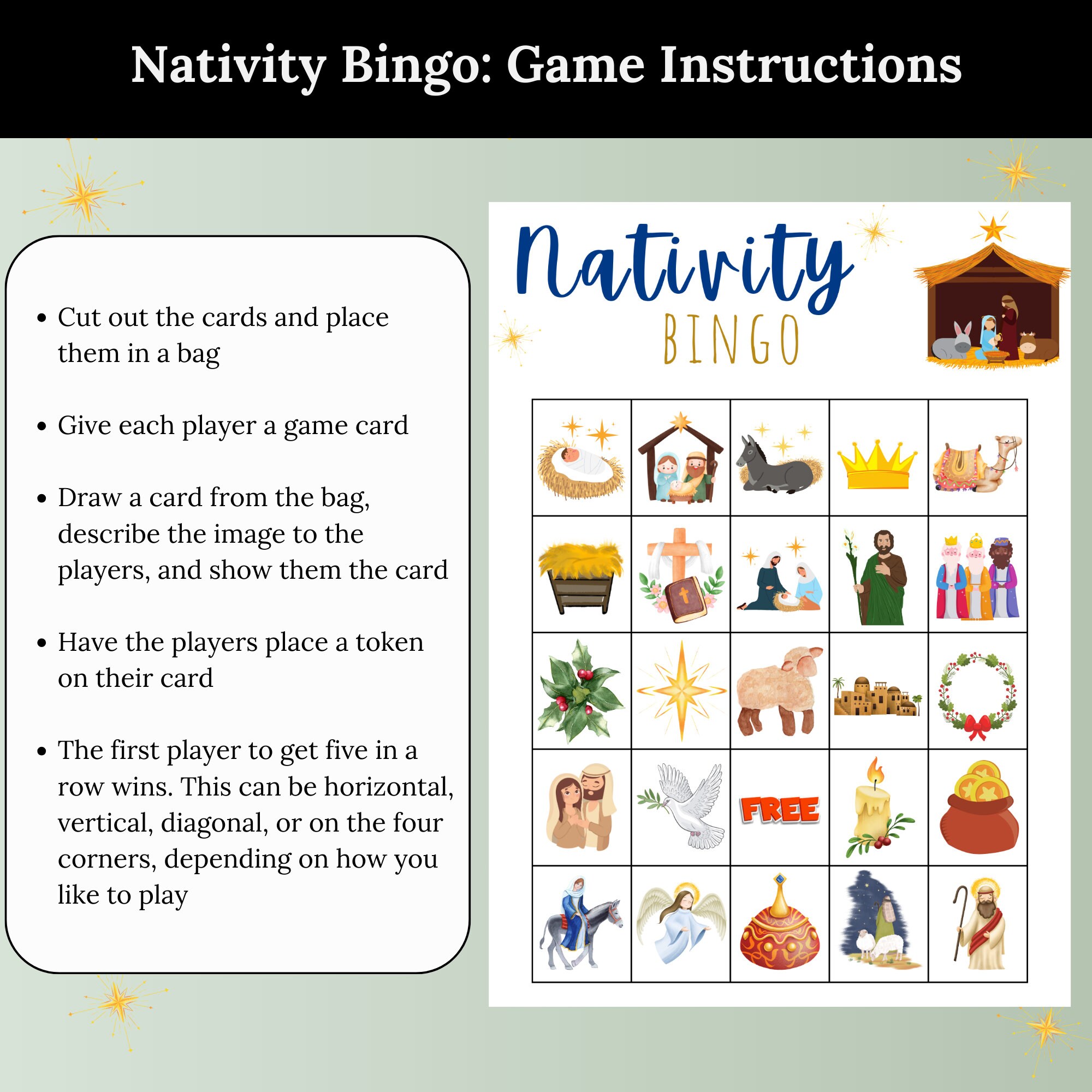 Nativity Bingo Printable, Christian Christmas Game, Fun Bible Activity ...